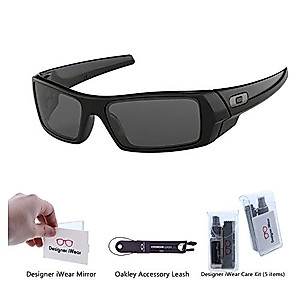 Oakley Gascan OO9014 03-471 Polished Black/Grey Sunglasses Leash + BUNDLE with Designer iWear Complimentary Care Kit