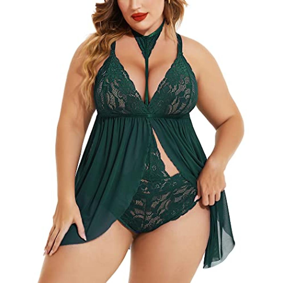 Avidlove Women's Lingerie Lingerie Lace Babydoll Sexy Sleepwear (Dark Green, Large)