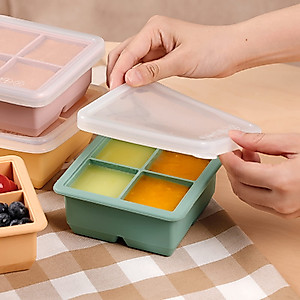 haakaa Silicone Baby Food Freezer Tray with Clip-on Lid,Baby Blocks Food Storage Containers for Homemade Baby Food, Baby Food Baking Mold,4 Compartment,Green