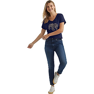 Hanes Womens Short Sleeve Graphic V-neck Tee Fashion-t-shirts, Pattern Elephant, X-Large US