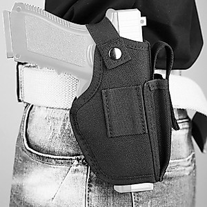 2 Pack Gun Holsters for Concealed Carry, Universal Inside Outside Waistband Holster w/ Magazine Pouch, IWB Belt Holster for Right & Left Hand, Fits Subcompact Compact Full Size Pistols