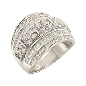 Haus of Brilliance .925 Sterling Silver 2.0 Cttw Round & Baguette Cut Diamond Multi-Row Channel Set Tapered Cocktail Fashion Ring (I-J Color, I3 Clarity) - Size 6