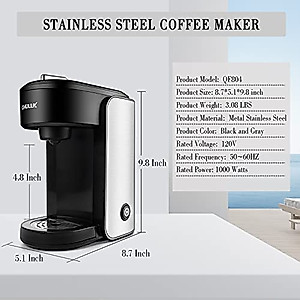CHULUX Stainless Steel Single Serve Coffee Maker for Capsule,Visiable Gradient Water Reservoir,One Button Operation and Auto Shut Off,1000 Watts