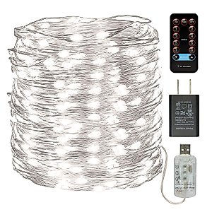 buways 66ft 200LEDs Fairy Lights-USB Plug-in Twinkle String Lights 8 Modes with RF Remote Control Christmas Party Garden Home Decoration(1,Silver Wire-Cool White-66ft)