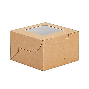 50 Pack 4x4x2 Dessert Boxes with Window, Bulk Bakery Containers for Cookies, Mini Pies, Cupcakes (Kraft Paper)