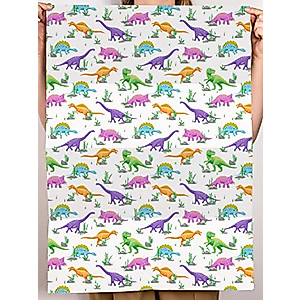 CENTRAL 23 Dinosaur Wrapping Paper Birthday Boy Girl - 6 White Gift Wrap - Cute Wrapping Paper For Kids - Pink Purple Orange Dinosaurs - Comes With Fun Stickers