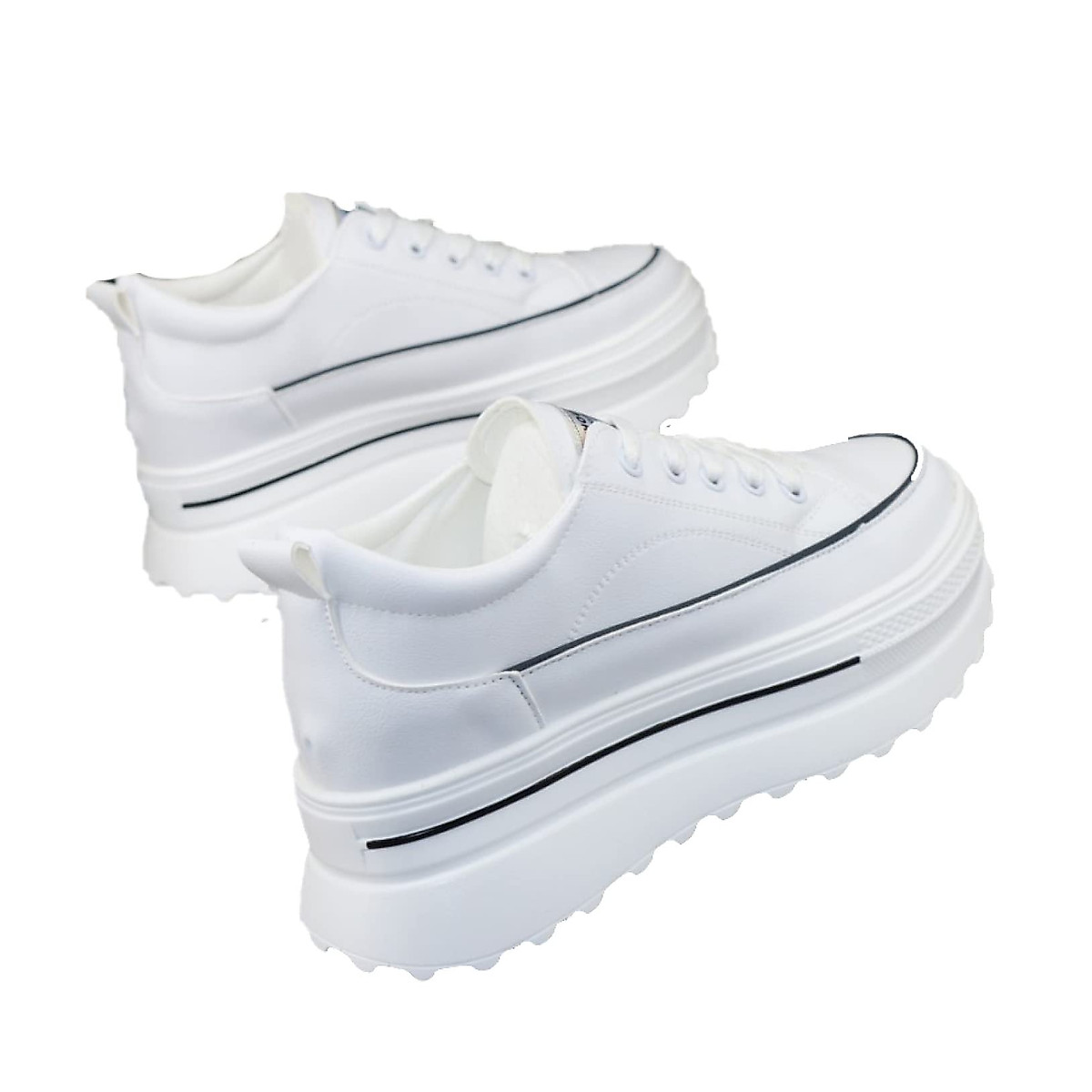 Hoxekle Womens Platform Sneaker Wedges Lace Up Shoe Modish Chunky Sneakers Invisible Height Increasing Leisure Athletic Shoe White