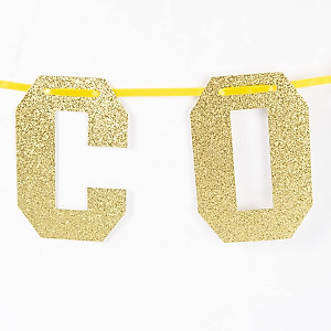 Gexolenu Gold Class of 2025 Graduation Theme Party Decoration Banner, Congrats Grad Banner, Black Glitter Graduation Banner, 2024 Black Congratulations Grad Party Decorations