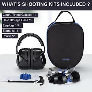Yewltvep Shooting Ear Protection Earmuffs with Hard Storage Case, Earmuffs for Shooting Range, Gun Gange Hearing Protection with Shooting Glasses, Earplugs, Carrying Case-Hearing Ear Protection Kit