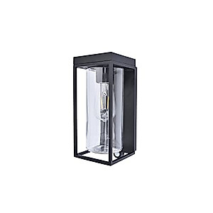 LUTEC Solar Motion Sensor Light Outdoor, Dusk to Dawn Modern Wall Sconce, Aluminum Anti-Rust Solar Wall Lights with Clear Glass Shade, Waterproof for Porch, Patio and Garden-Black