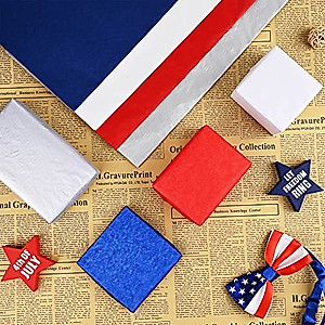 Bolsome 100 Sheets 20 * 14 Inches Red White Blue Silver Tissue Paper for Gift Wrapping, Patriotic Tissue Paper for Gift Bags for Veterans Day Christmas Party DIY Craft