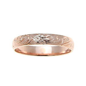 Arthur's Jewelry Sterling silver 925 pink rose gold plated 4mm Hawaiian scroll hand engraved ring band size 7.5