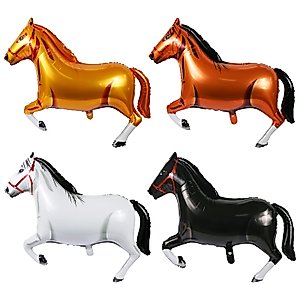 EVERMARKET 4 Pieces 41 Inch Large Horse Balloon Horse-Shaped Balloons Foil Aluminum Themed Party Decorations for Birthday Baby Shower Cowboy Supplies,4 Colors, White