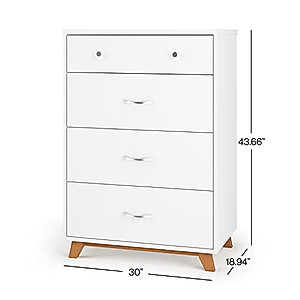 Child Craft SOHO 4 Drawer Mid-Century Modern Chest, Anti-Tip Kit, Extra-Large Storage for Baby Nursery, Kid’s Room (White/Natural)
