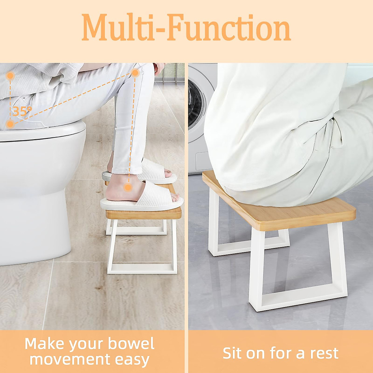 VOTZAAQ Toilet Stool- 7.8'' Upgraded Wooden with Metal Poop Stool, Black Toilet Stool Squat Adult with Non-Slip Pads, Suitable for Everyone