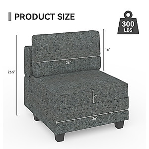 Modular Sectional Sofa, Convertible Middle Seat Sectional Couch with Storage, Reversible 1 Seat Modular Sofa Couch for Living Room, Fabric & Soft Supportive, Dark Grey