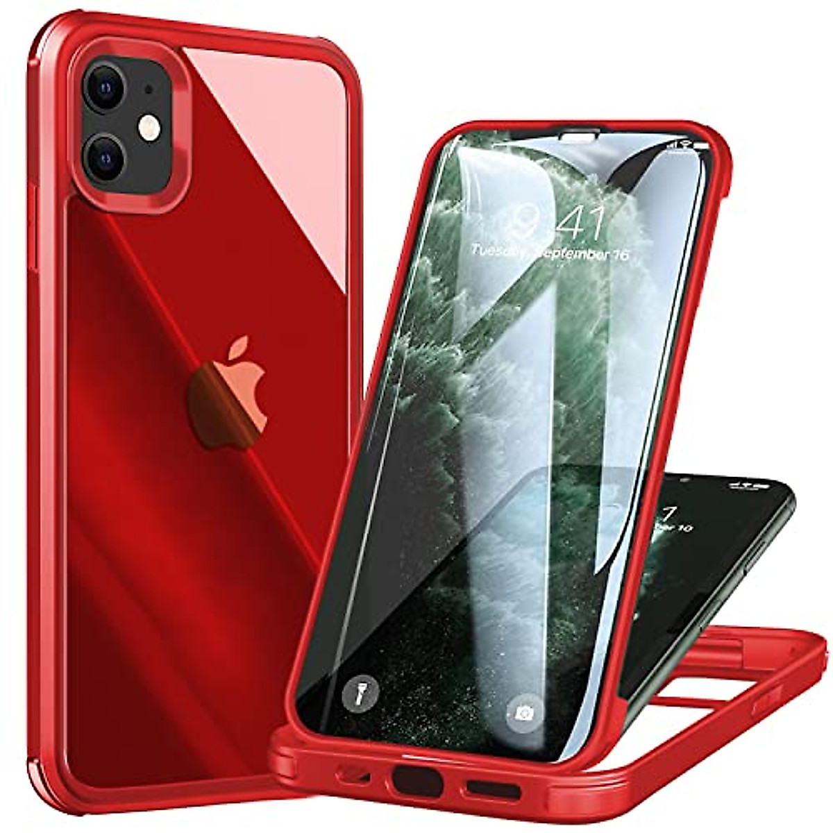 UBUNU iPhone 11 Case with Screen Protector [Built-in 9H Hard Tempered Glass], for Magsafe Clear Dual Layer 360 Full Body Protection for Men Women iPhone 11 Protective Phone Case Cover 6.1 inch, Red