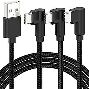 USB C Cable Right Angle [3-Pack, 6.6ft] 3A USB Type C Charger Fast Charging Cable, 90 Degree USB A to USB C Nylon Braided Cord for Samsung Galaxy S22/S20 FE/S10, Note 20/10 Plus, A03s, Moto G, LG, PS5