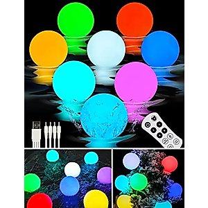 BOHON Floating Pool Lights That Float USB Powered Waterproof Light up Pool Float Hot Tub Lights with Remote RGB Color Changing Pool Accessories 3 Inch LED Pool Glow Ball Lights for Bath Pond 8 Pack