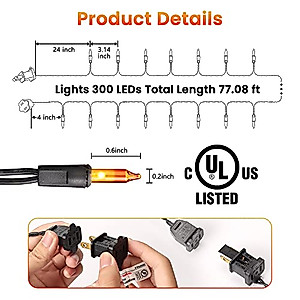 Toodour Orange & Purple Halloween Lights, 77ft 300 Count Incandescent Halloween String Lights, UL Certified Connectable Mini Bulbs Halloween Lights for Indoor, Outdoor, Garden, Porch, Halloween Decor