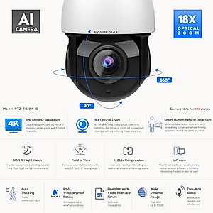 PANOEAGLE 4K PTZ Security Camera,Auto Tracking PoE IP Camera Outoodr,18x Optical Zoom,Smart Human Vehicle Detection,Two-Way Talk,165ft IR Night Vision,4818X-IS