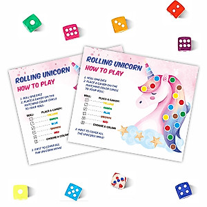 DYIRBIIY 5" x 6" Kids Table Game | Rolling Unicorn Roll The Dice Game| Happy Easter Dice Game for Kids | 20 Play Cards 20 Colored Dices -TZYX-A10