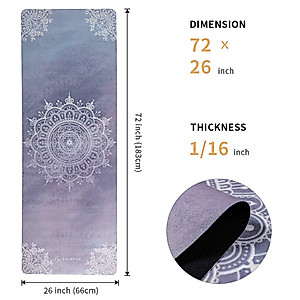 SNAKUGA Travel Yoga Mat, Non Slip Exercise Suede Mat with Carry Bag, All-Purpose Fitness Mat with High Density Anti-Tear Surface for Women, Ideal for Pilates Workout (72'' x 26'' x 1.5mm Thick)