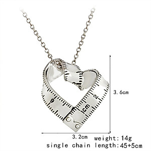 Meiligo® Fashion Teacher Gift, Hairstylist Gift Rotate Love Heart Necklace Jewelry Ruler Charm Necklace (Antique Silver)