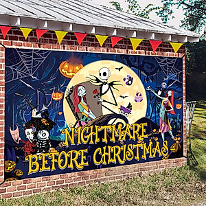 Nightmare Before Christmas Banner Backdrop Decorations, Nightmare Before Christmas Halloween Party Hanging Banner Front Door Sign Decorations