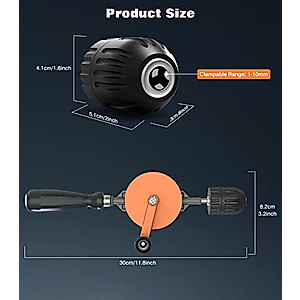 Housolution Hand Drill, Powerful 3/8 inches (1-10mm) Capacity Hand Drill Manual with Precision Keyless Drill Chucks, Cast Steel Manual Drill with 13Pcs Drill Bit Set for Wood Plastic, Orange