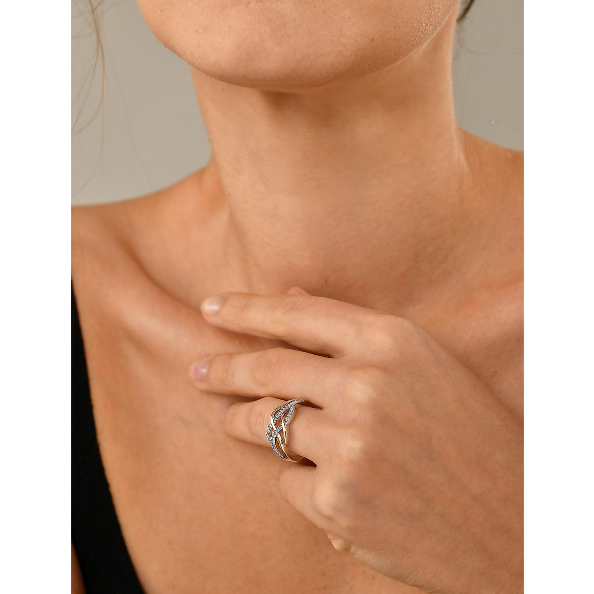 YL Celtic Knot Rings 925 Sterling Silver Twisted Knot Ring 18k White Gold Plated Created Aquamarine Infinity Statement Rings-size5