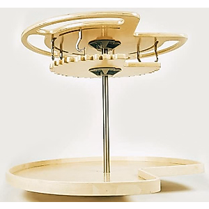 Wood Kidney Shape Swiveling Lazy Susan Hooks Pots and Pans Organizer with 7 Metal for Corner Base Cabinet (28" Diameter)