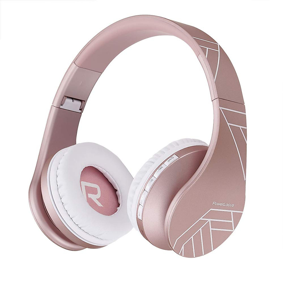 PowerLocus Bluetooth Headphones Over Ear, Bluetooth Headphone Rose Gold, Wireless Headphones Foldable, Hi-Fi Stereo, Soft Memory Foam Earmuffs, Built-in Mic & Wired Mode for iPhone,Android,PC,Laptops