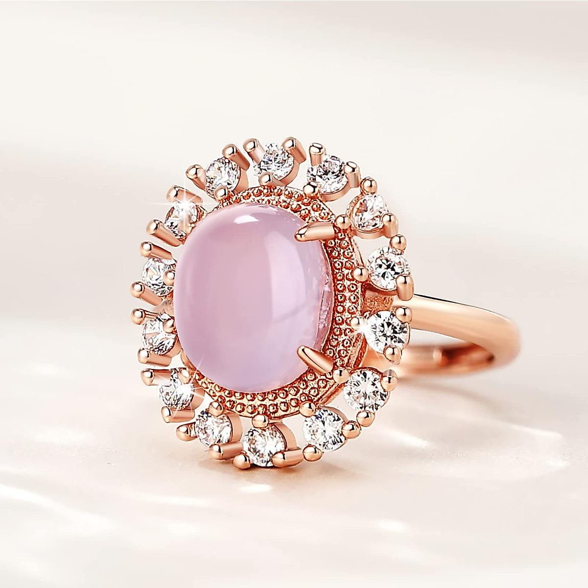 Carnelian 14K Gold Plated Women's Ring/Girls Personalized Gemstone Ring with Diamonds/Open Adjustable Ring/Suitable to Wear for Birthday Party, Prom, Brass Plated Gold, Chalcedony