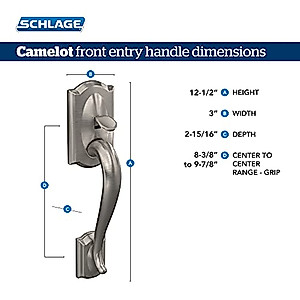 Schlage FE285 CAM 619 ACC RH Camelot Front Entry Handleset with Right-Handed Accent Lever, Lower Half Grip, Satin Nickel