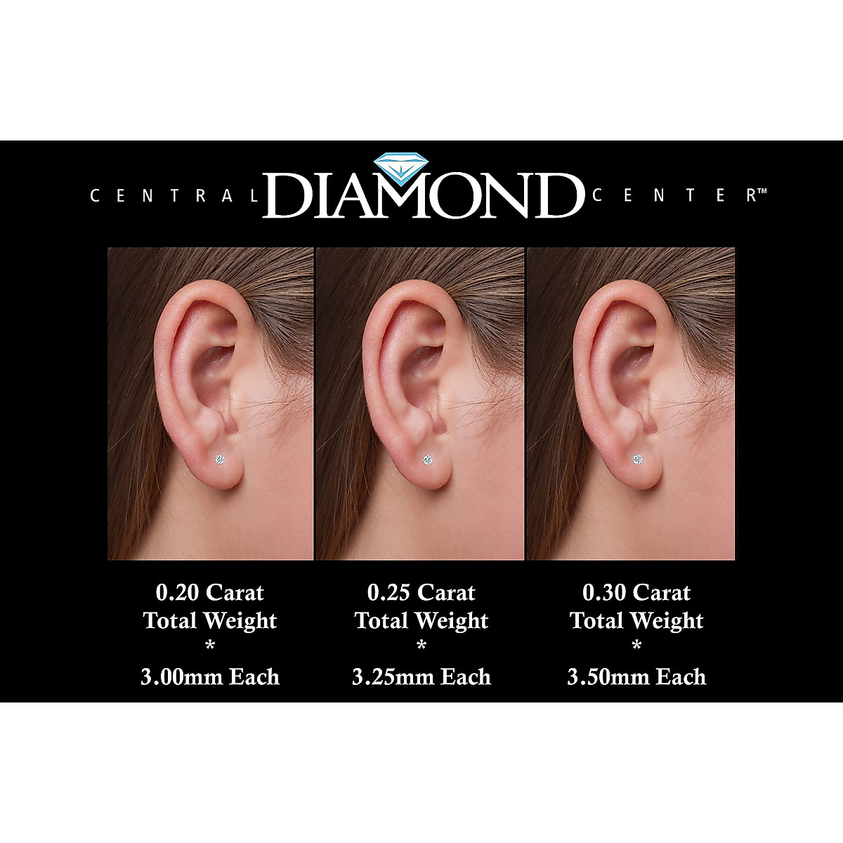 Central Diamond Center Lab Grown Round Diamond Earrings Sterling Silver, 14K Gold Post 0.30ctw (0.28-0.33ctw) Platinum Plated