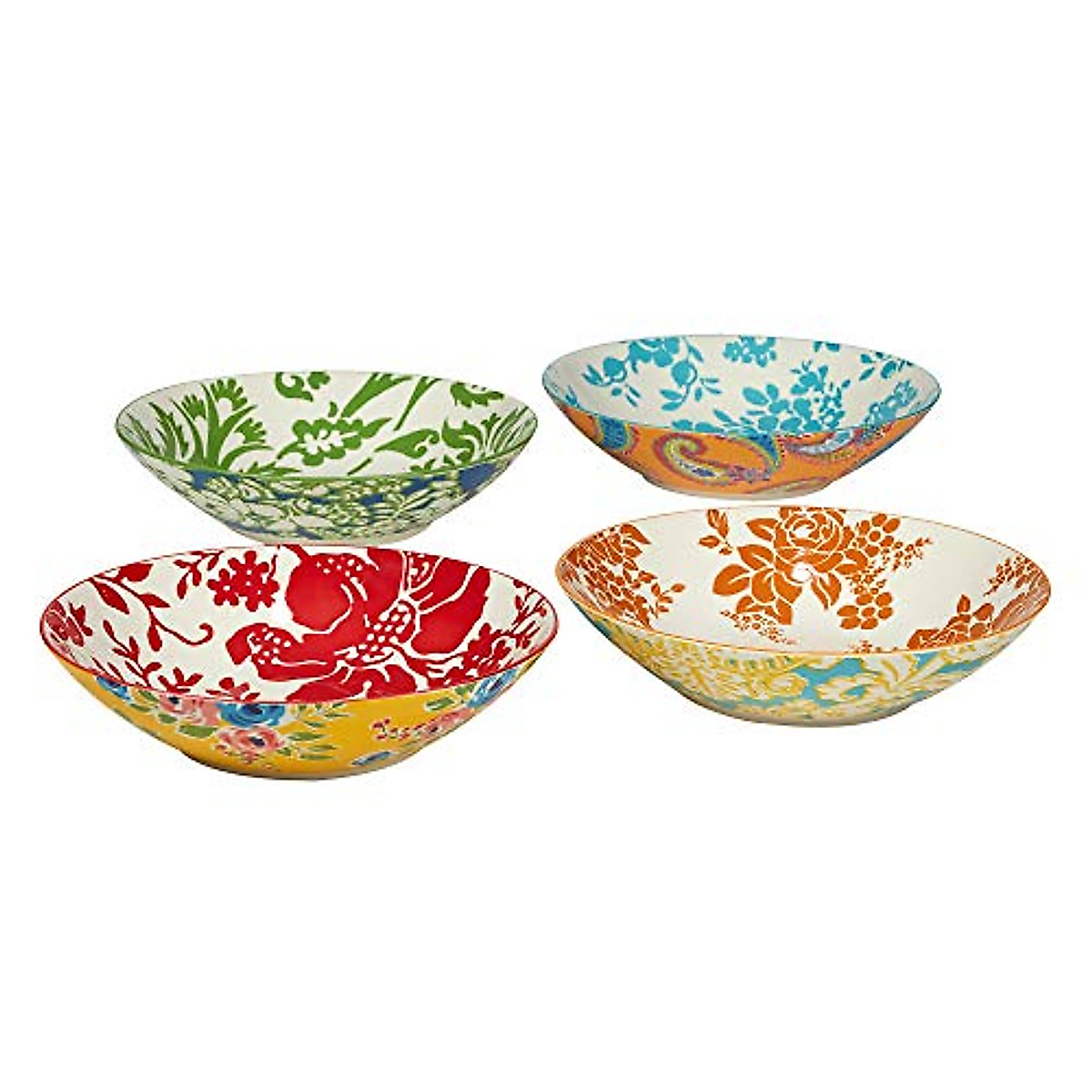Certified International Damask Floral 9.5" Soup/Cereal Bowls, Set of 4 Assorted Designs,