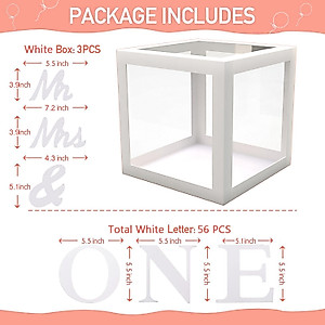 keonsatrz Transparent Wedding Balloon Boxes 3PCS Custom Name White Mr and Mrs Balloon Boxes with 56 Letters Balloon Box Backdrop for Wedding Bridal Shower Engagement Anniversary Party Supplies