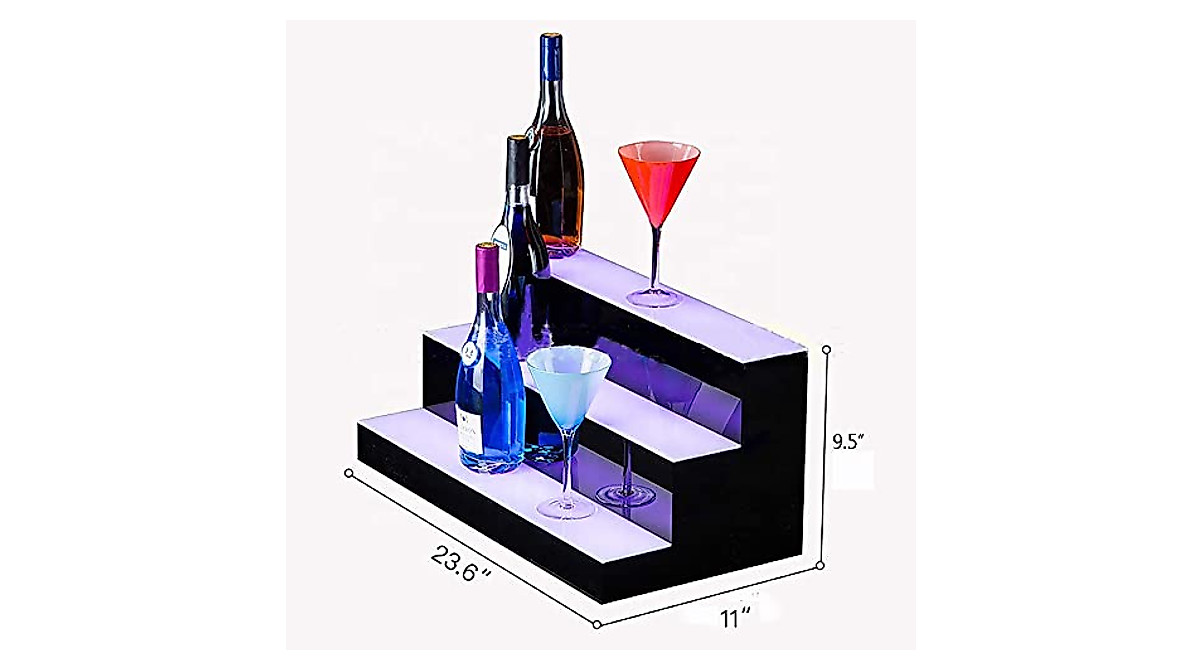 2 Pack 24" LED 3-Step Liquor Bottle Display Shelf for Bars