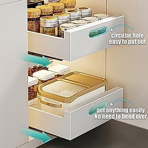 Pull Out Cabinet Organizer, Fixed with Adhesive Film, Slide Out Pantry Shelves, Pull-Out Drawers, Sliding Under Sink Storage Organization, for Kitchen, Living Room, Bathroom, 16.9"D x 11.8"W x 3.1"H