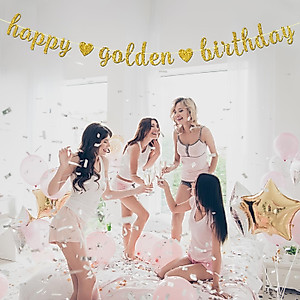 Maicaiffe Happy Golden Birthday Banner - Golden Birthday Party Decor - Stay Golden - Happy Birthday Party Decorations, Gold Glitter