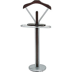 Pilaster Designs Modern Frewyn Suit & Tie Valet Stand Clothing Rack, Walnut Wood & Chrome Metal