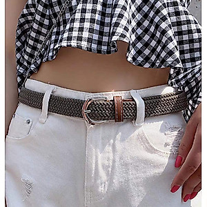 YUCFOREN 2 Pack 1'' Narrow Width Elastic Belt, Stretch Braided Skinny Fabric Woven Women or Girl Jeans Dress Casual Belt