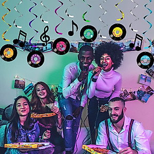 24 Pieces Musical Note Record Hanging Swirls Record and Music Wall Decor Sign with Hanging Swirls Ceiling Decorations for 50's Theme Music Party Supplies Favors