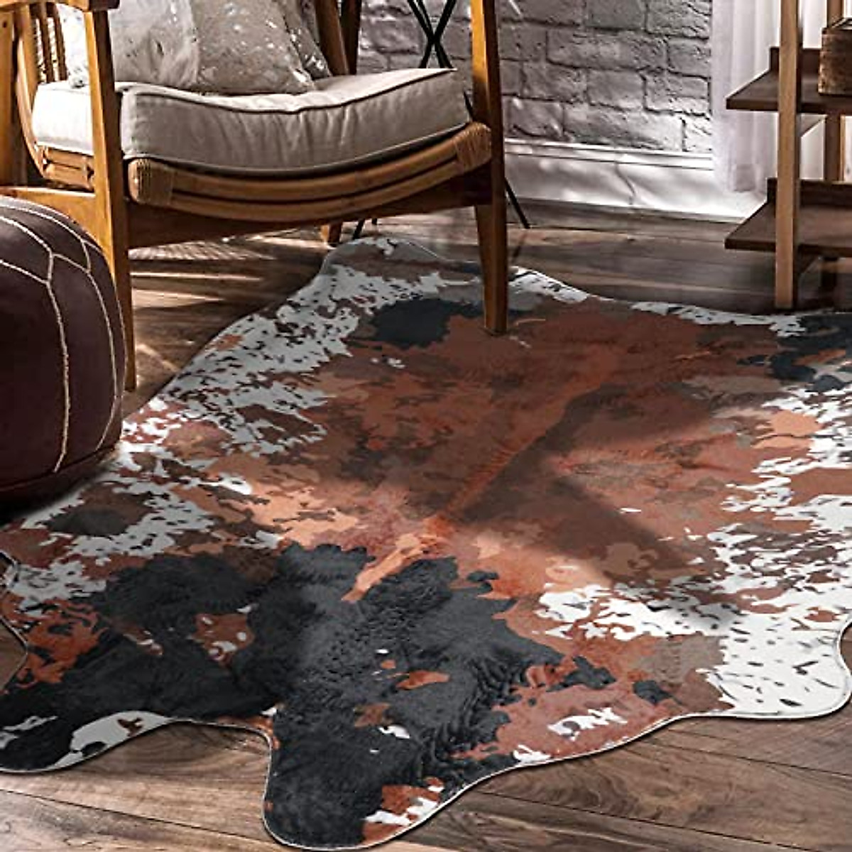 Hvqic Cow Print Rug - 66.4" L x 51.1" W Faux Cowhide Rug Large Cow Rug Western Decor for Living Room Bedroom Non-Slip Cow Print Room Decor