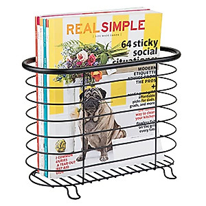 mDesign Steel Magazine Holder Storage Organizer Bin - for Bathroom, Living Room, Home Office Organization - Holds Papers, Books, Files, Folders - Omni Collection - Matte Black