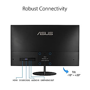 ASUS VL249HE 23.8” Eye Care Monitor, 1080P Full HD, 75Hz, IPS, Adaptive-Sync/FreeSync, Eye Care, HDMI VGA, Frameless Slim Design, VESA Wall Mountable