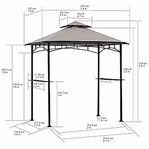 Sunjoy 5 x 8 ft Grill Gazebo with Double Tiered Canopy Roof, Black Steel Frame Grill Gazebo for Outdoor, Patio, Garden, and Backyard Activities, Tan and Brown