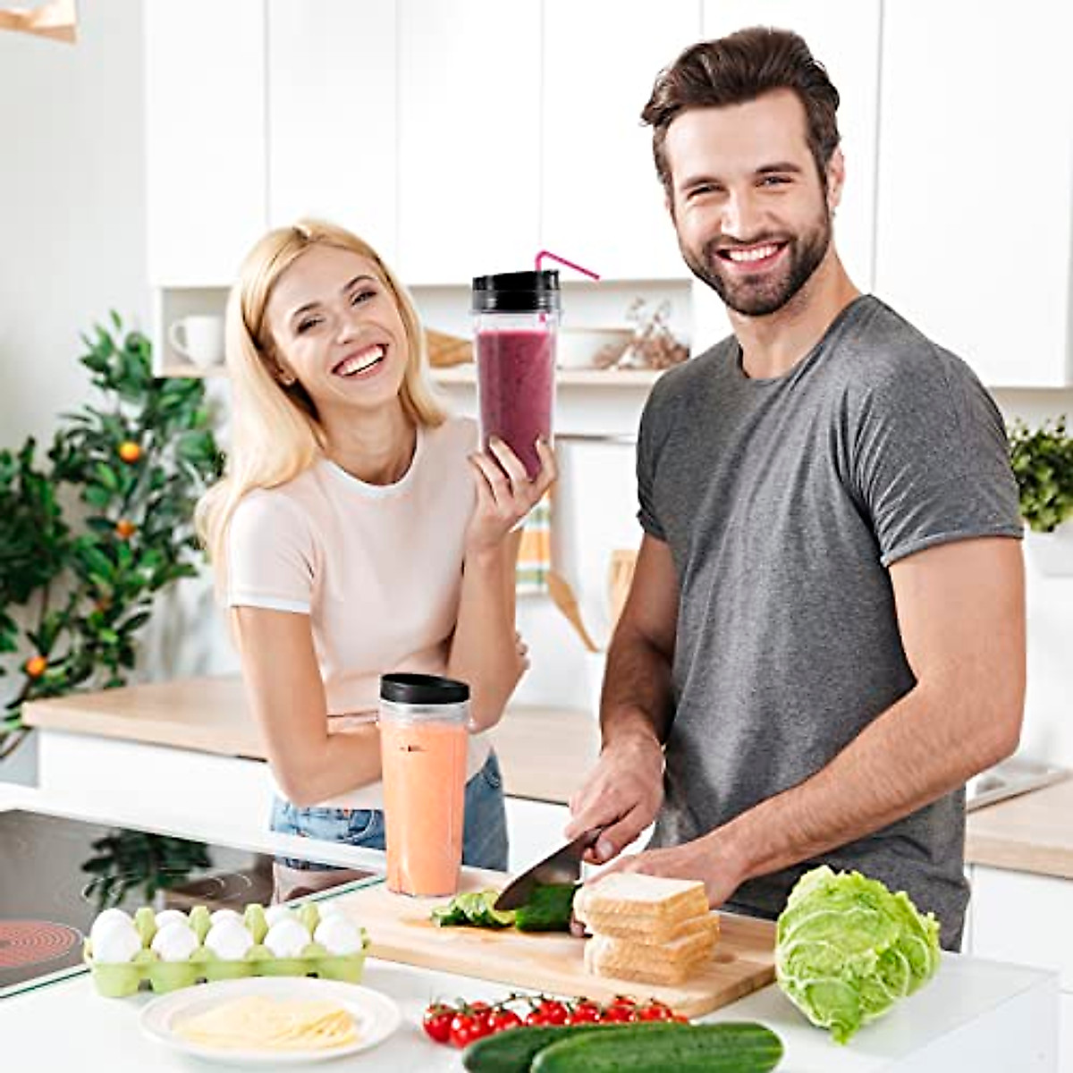 16 Oz Single Serve Blender Cups for Shakes and Smoothies - 2Pcs Ninja Blender Cups Replacement with Flip Top Lid Parts - Single Serve Cup Lid for BL770 BL780 BL660 BL740 BL810 Nutri Ninja Blenders