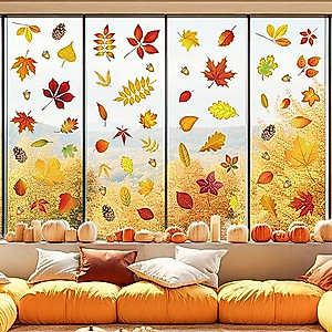 Suponar Fall Window Clings, 8 Sheet Fall Window clings for Glass Windows, Fall Decorations for Home, Fall Leaves Window Stickers for Thanksgiving Autumn Fall Décor